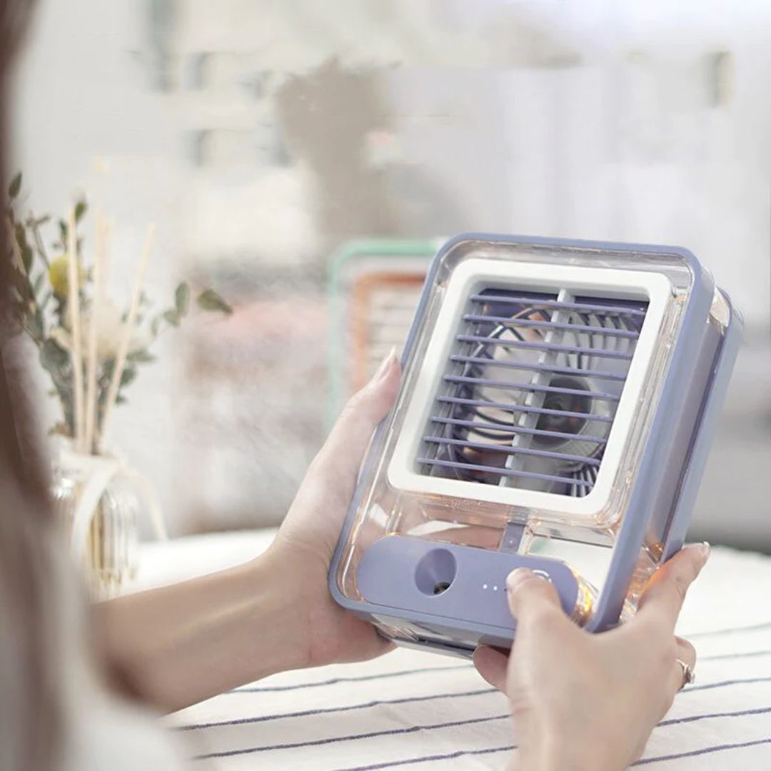 Luminaria, Umidificador e Ventilador Ar Recarregável Com Led 3 Velocidades - TRIMMOVEL